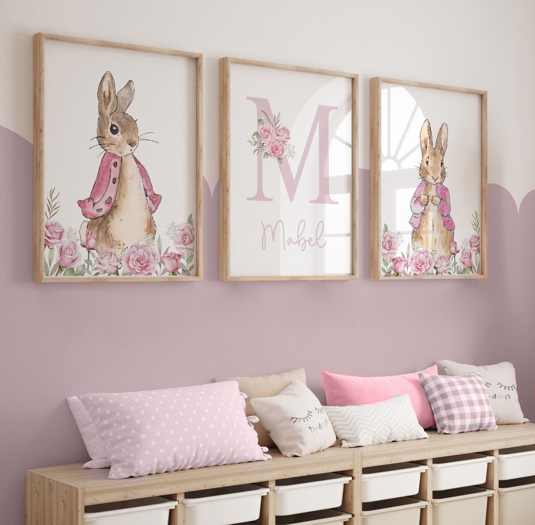 Peter Rabbit Prints,girl Nursery Prints,nursery Wall Decor,pink,floral ...