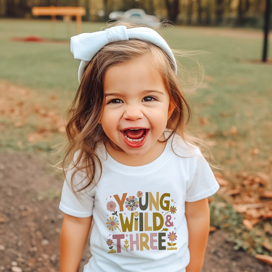 Girls Third Birthday Tshirt,kids Tee,i Am 3,young Wild and 3,toddler ...