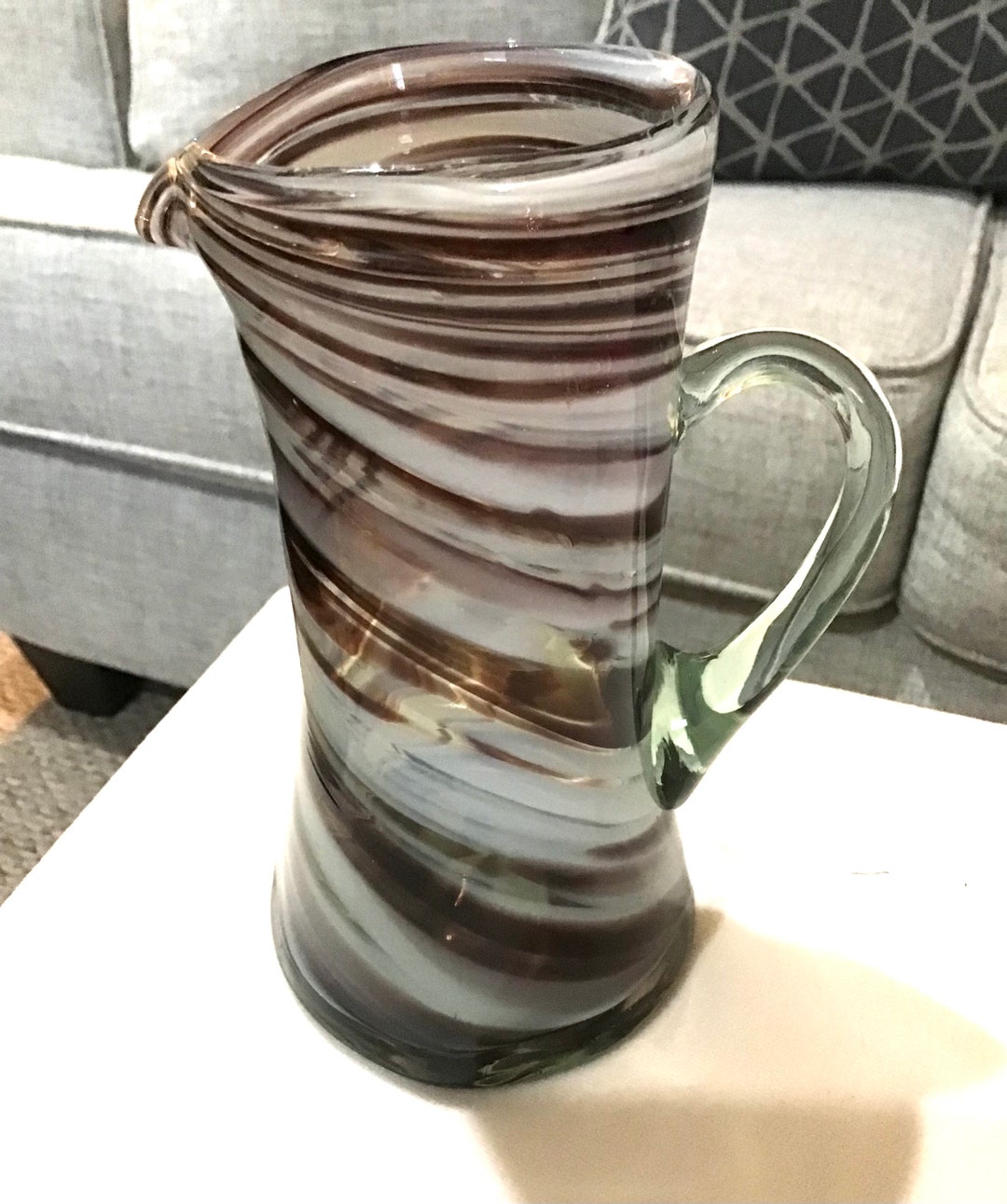 Art Glass Pitcher, Hand Blown Pitcher, Small Swirl Pitcher, Hand Made ...