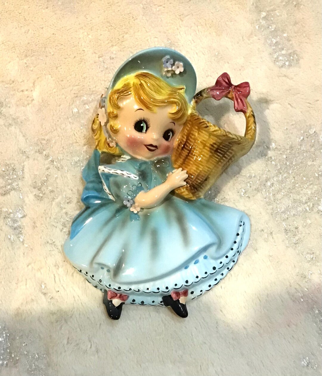 Vintage Lefton Miss Dainty Wall Pocket, Girl With Basket Vase - Etsy