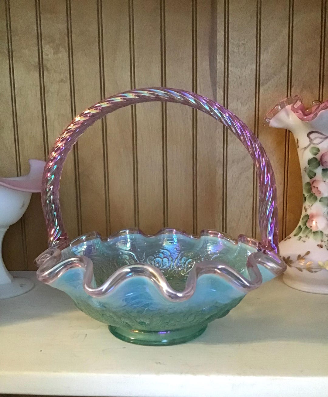 Fenton Basket, Fenton Persian Medallion, Fenton Pink and Blue Basket ...