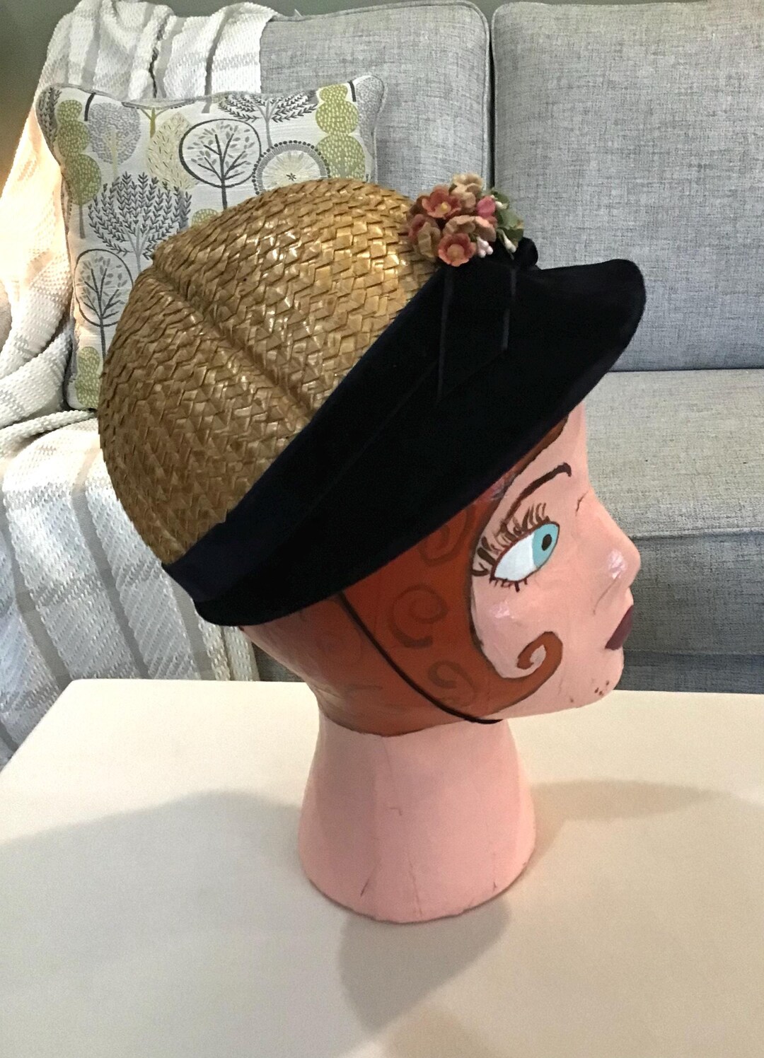 Childs Straw Hat, Girls Straw Hat, Hat With Millinery Flowers, 50s Hat ...