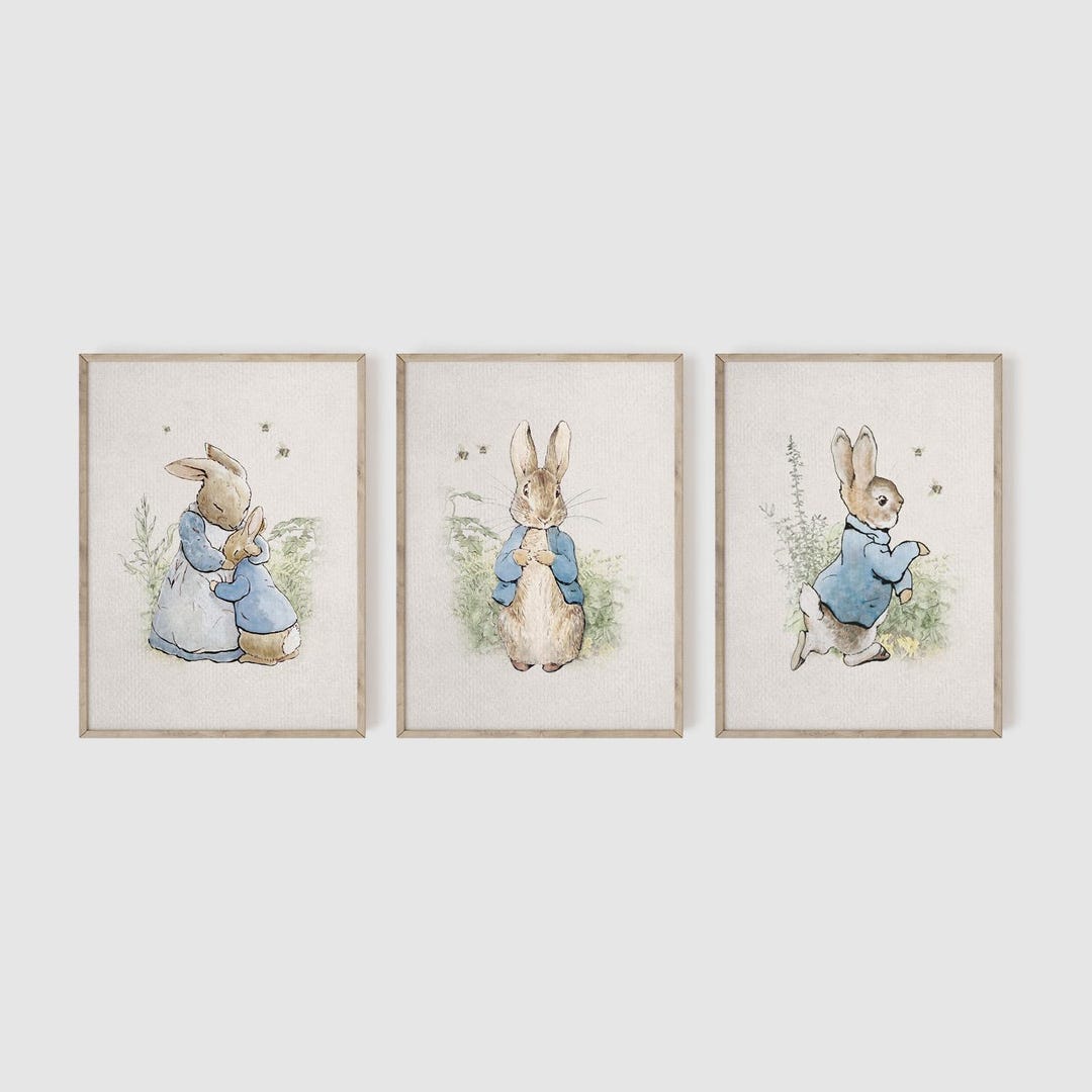 Peter Rabbit Nursery, Set of 3, Vintage Bunny Nursery Wall Art ...