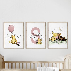 Winnie the Pooh Prints, Set of 3, Personalized Name Print, Winnie the ...