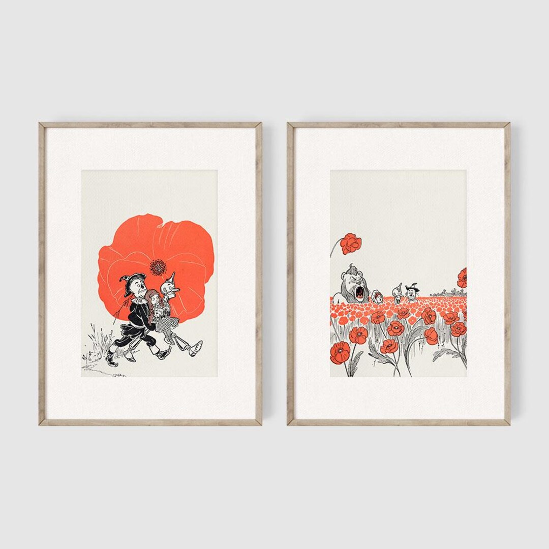 Wizard of Oz, Set of 2 Prints, Field of Poppies, Vintage Nursery, Kids ...