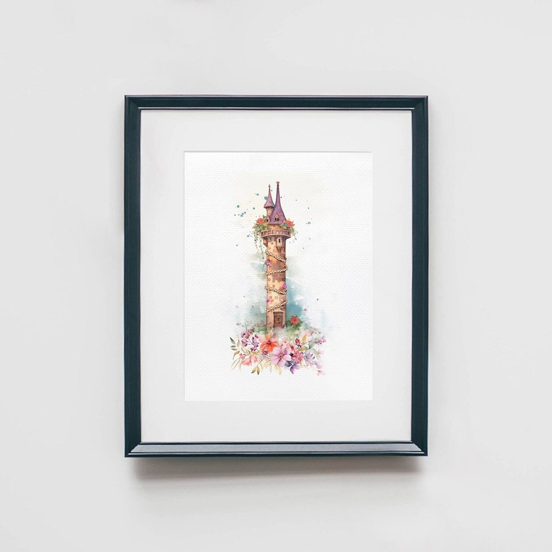 Rapunzel Watercolor Wall Art, Art Print, Repunzel's Tower Watercolor ...