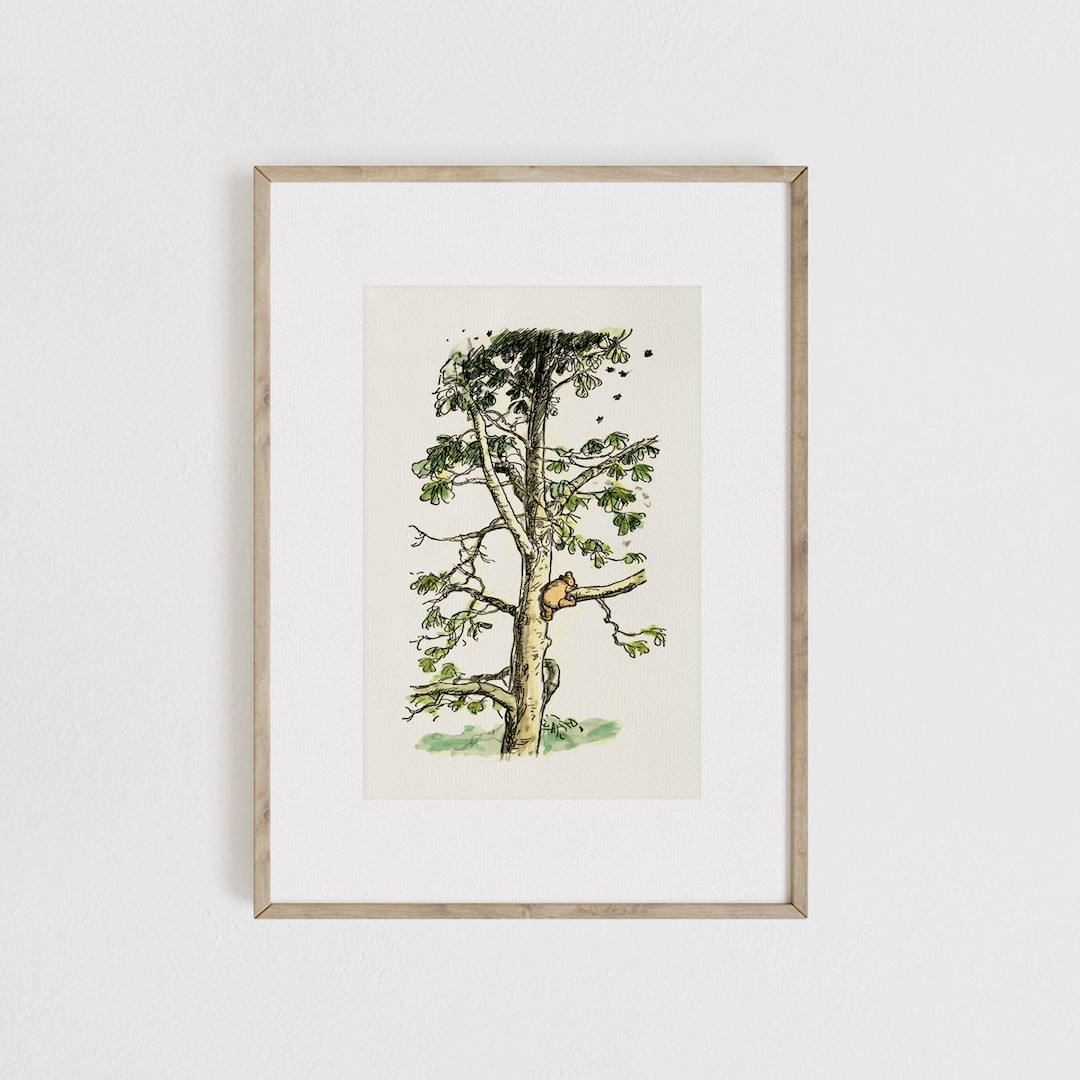 Winnie the Pooh Climbing A Tree Print, Winnie the Pooh Print Poster ...