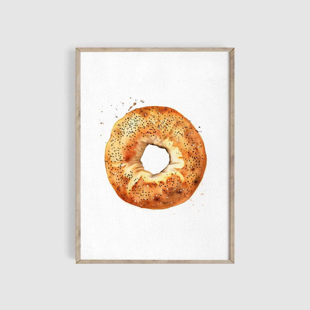 Bagel Watercolor Print, Food Art, Kitchen Wall Art Decor, Kitchen Gift ...
