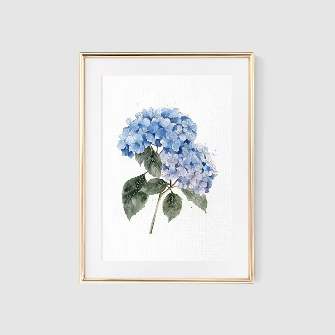 Hydrangea Art Print, Watercolor Floral Painting, Flower Painting, Blue ...
