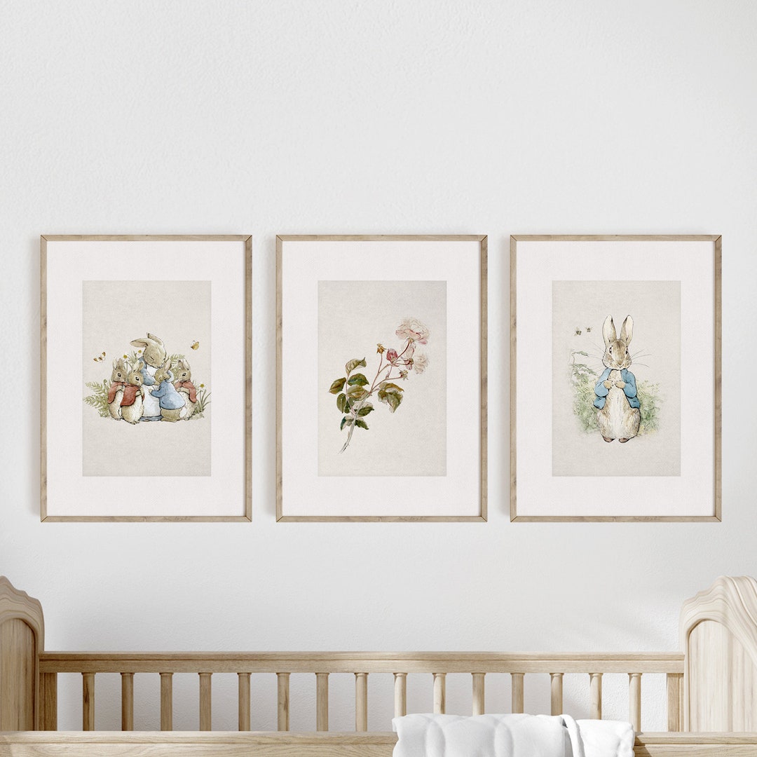 Peter Rabbit, Set of 3, Vintage Bunny Nursery Wall Art, Beatrix Potter ...