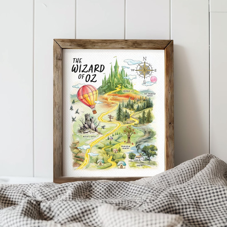 Wizard of Oz Watercolor Map Art Print, Fairytale Maps, Wicked Fantasy ...