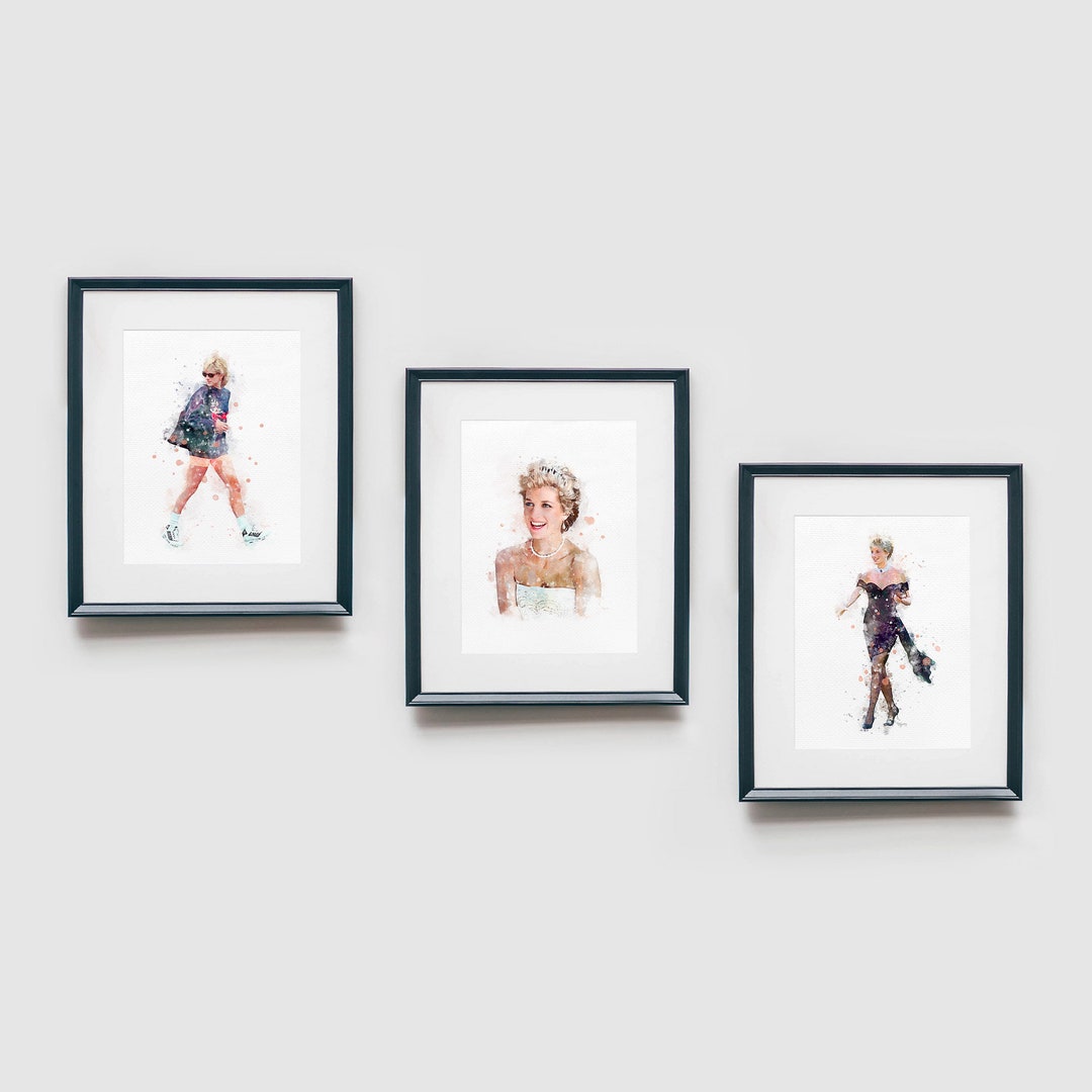 3 Set Princess Diana Wall Art, Watercolor, Original Art, Poster, Art ...