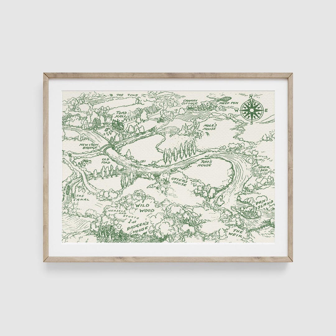Wind in the Willows Sage Neutral Map Print, Childrens Room Decor, Map ...