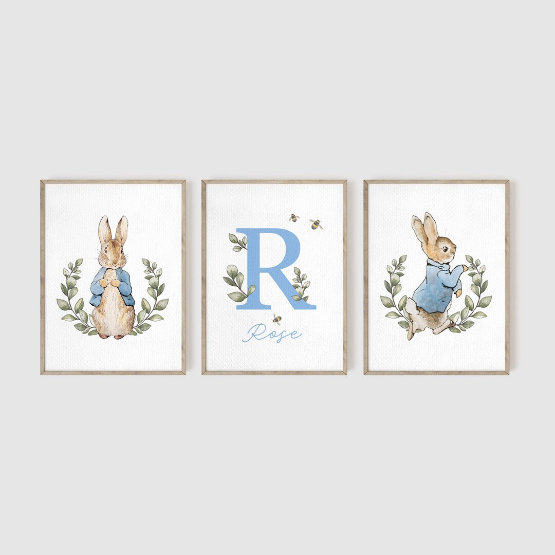 Peter Rabbit Prints, Set of 3, Personalized Name Print, Beatrix Potter ...