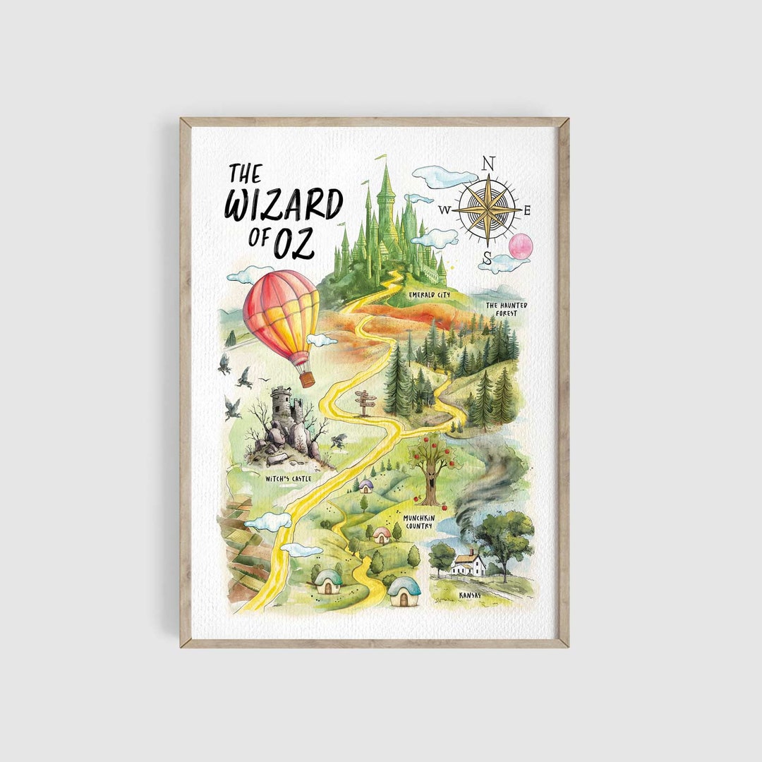 Wizard of Oz Watercolor Map Art Print, Fairytale Maps, Wicked Fantasy ...