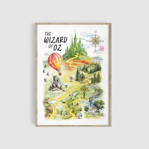 Wizard of Oz Watercolor Map Art Print, Fairytale Maps, Wicked Fantasy ...