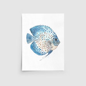 Abstract Watercolor Discus Fish, Set of 2 Prints, Blue Fish Painting ...
