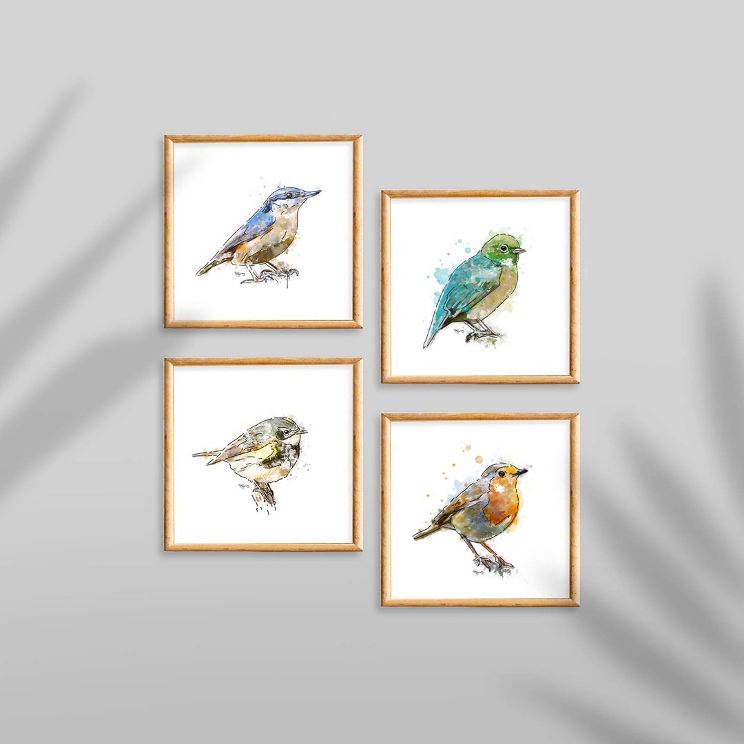 Art Prints Set of Birds, Set of 4 Bird Art Prints, Watercolor Print ...