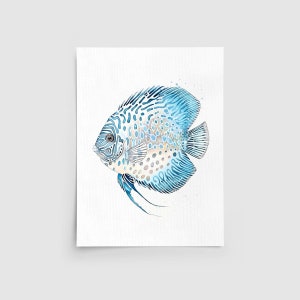 Abstract Watercolor Discus Fish, Set of 2 Prints, Blue Fish Painting ...