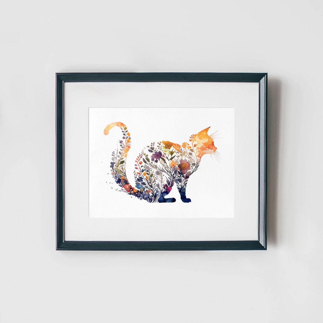 Cat Watercolor Print Watercolor Print Watercolor Flowers - Etsy