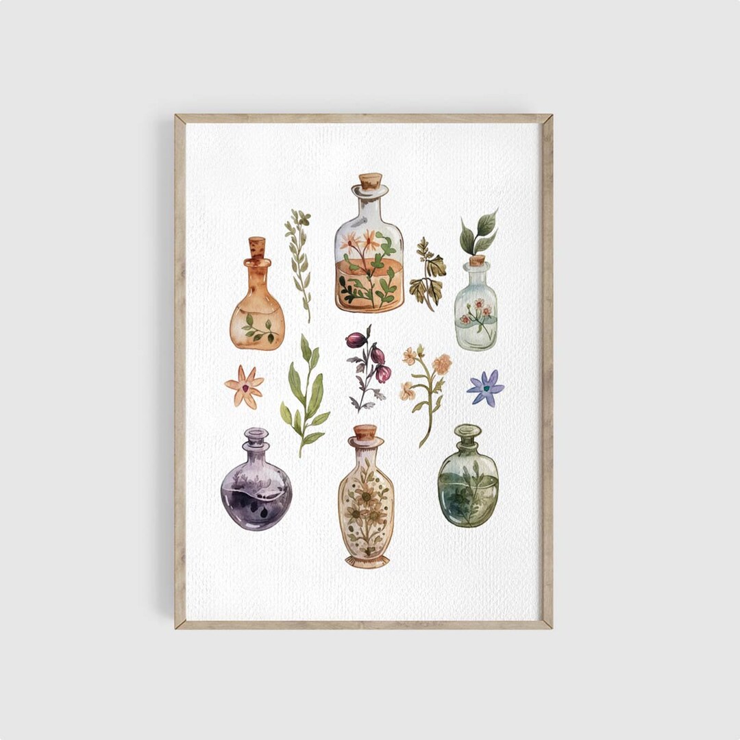 Potion Making Chart, Wizard Neutral Nursery, Magic Botanical Watercolor ...