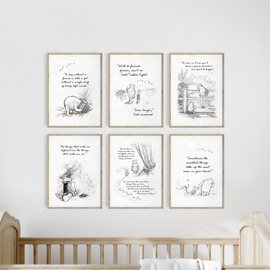 Winnie the Pooh Quote Prints, Set of 6 Prints, A.A. Milne Quotes ...