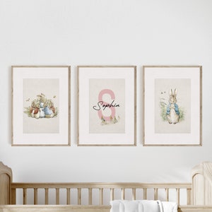 Peter Rabbit, Set of 3, Personalized Name Print, Vintage Bunny Nursery ...