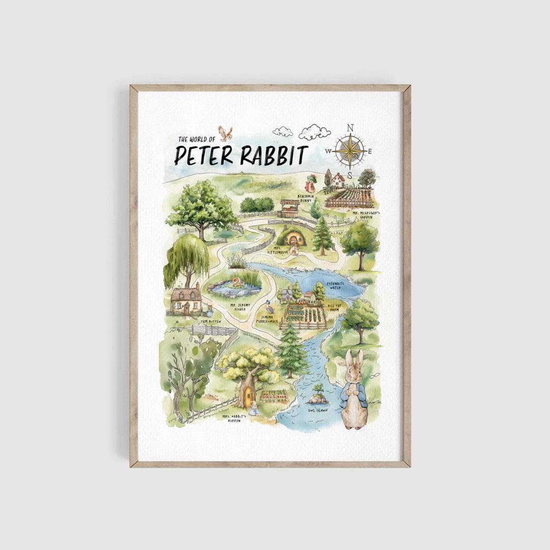 Peter Rabbit Watercolor Map Art Print, Nursery Art, Easter Print ...