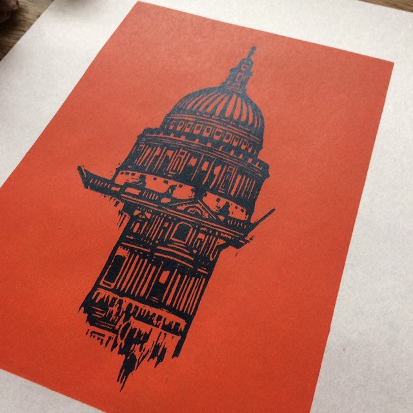 St Pauls Cathedral, London Original Linocut Print London Architecture ...