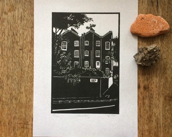 Original Linocut Print London Scene Coal Office Building at | Etsy