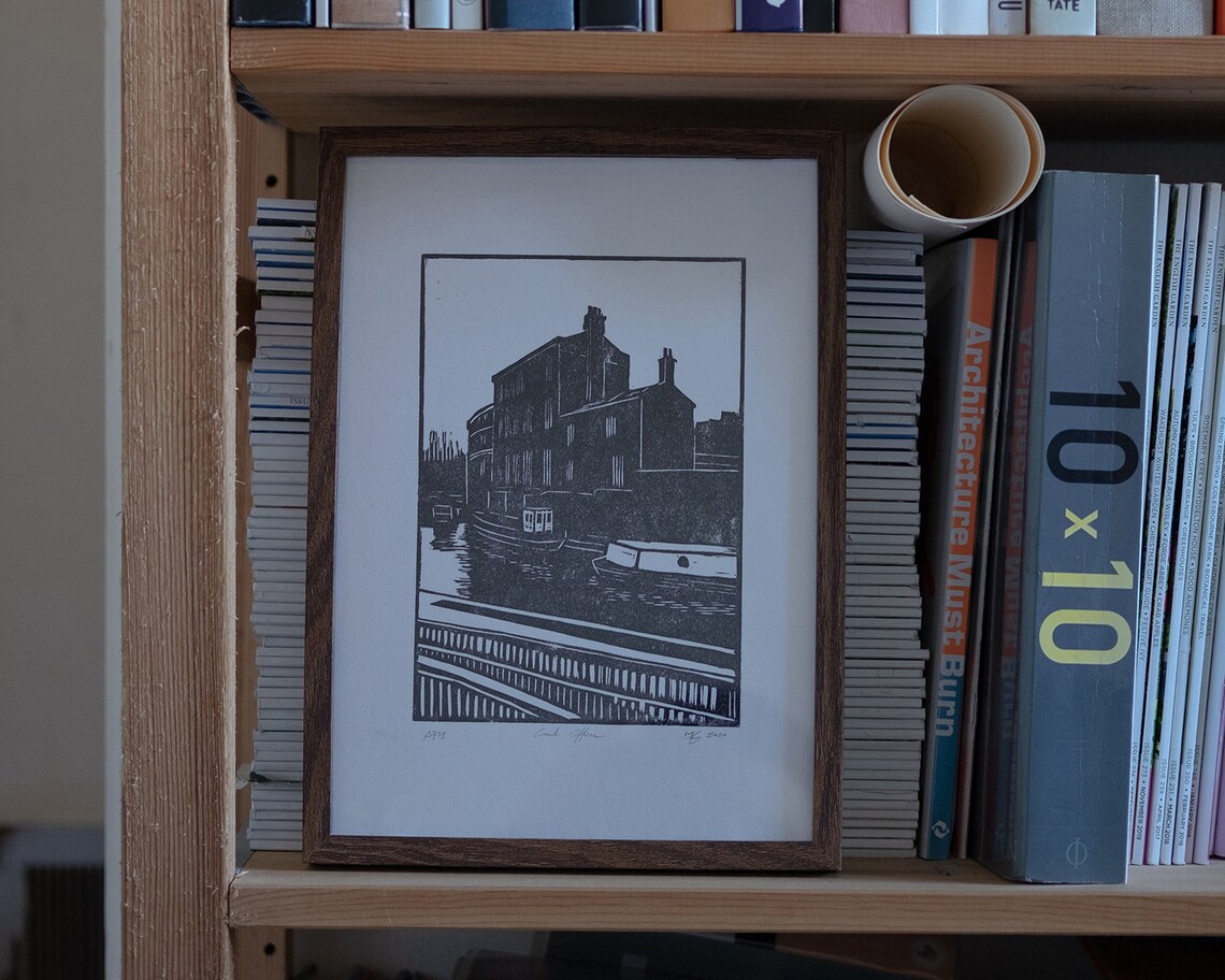 Original Linocut Print, London Scene, Coal Office Building at Kings ...