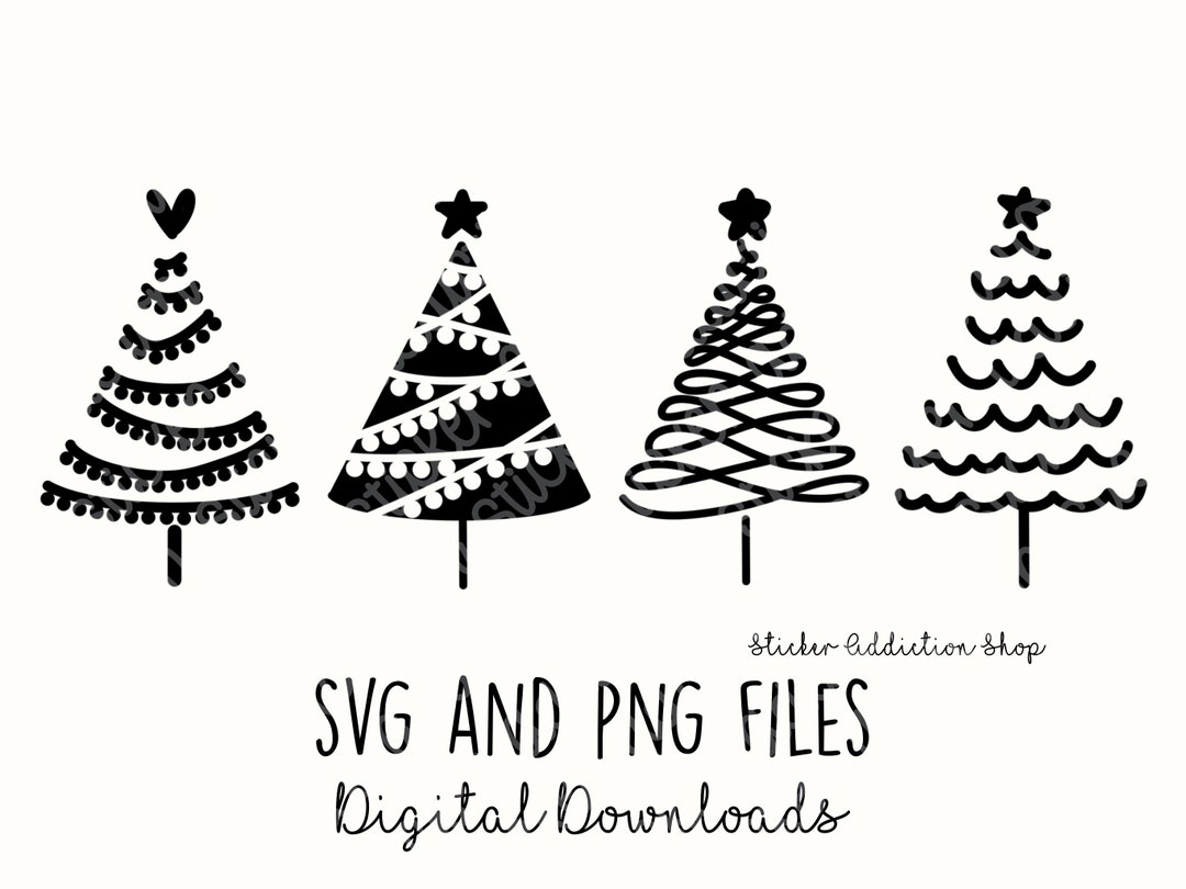 Christmas Tree Doodles | SVG and PNG Cut Files | Hand Drawn Icon ...