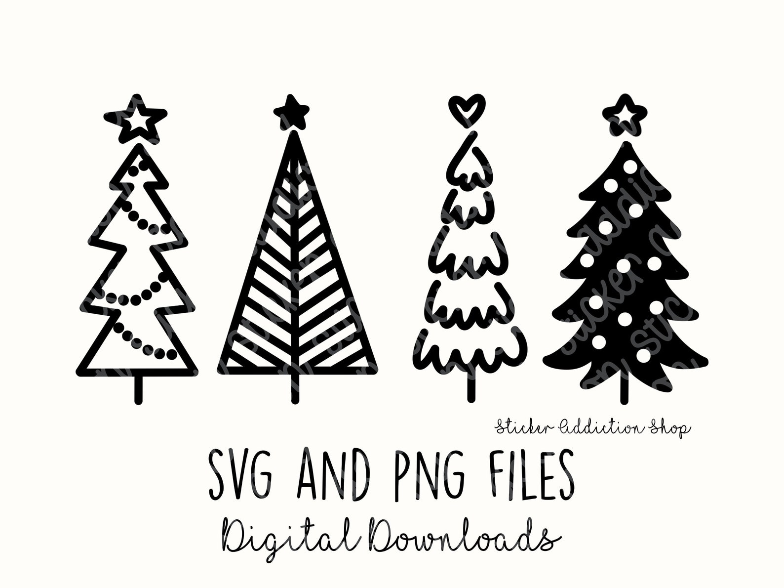 Christmas Tree Doodles SVG and PNG Cut Files Hand Drawn - Etsy