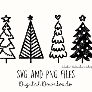 Christmas Tree Doodles | SVG and PNG Cut Files | Hand Drawn Icon ...