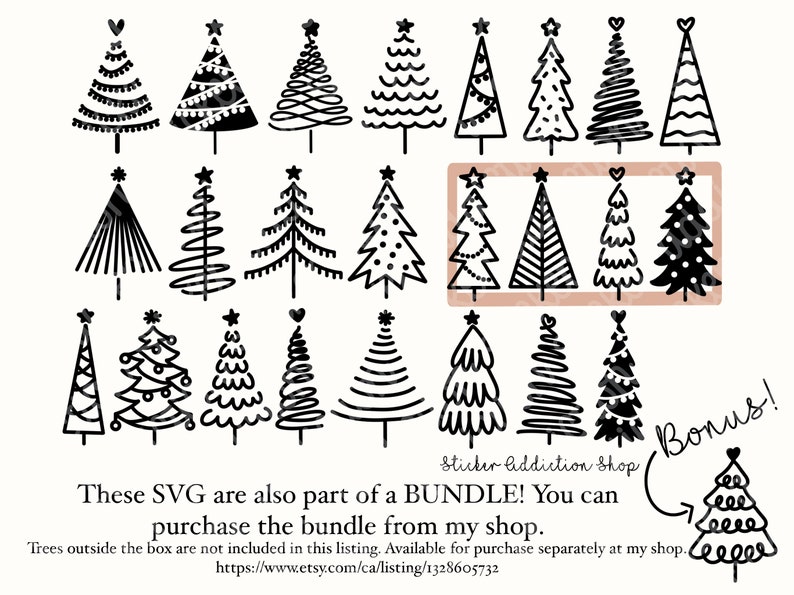Christmas Tree Doodles SVG and PNG Cut Files Hand Drawn - Etsy
