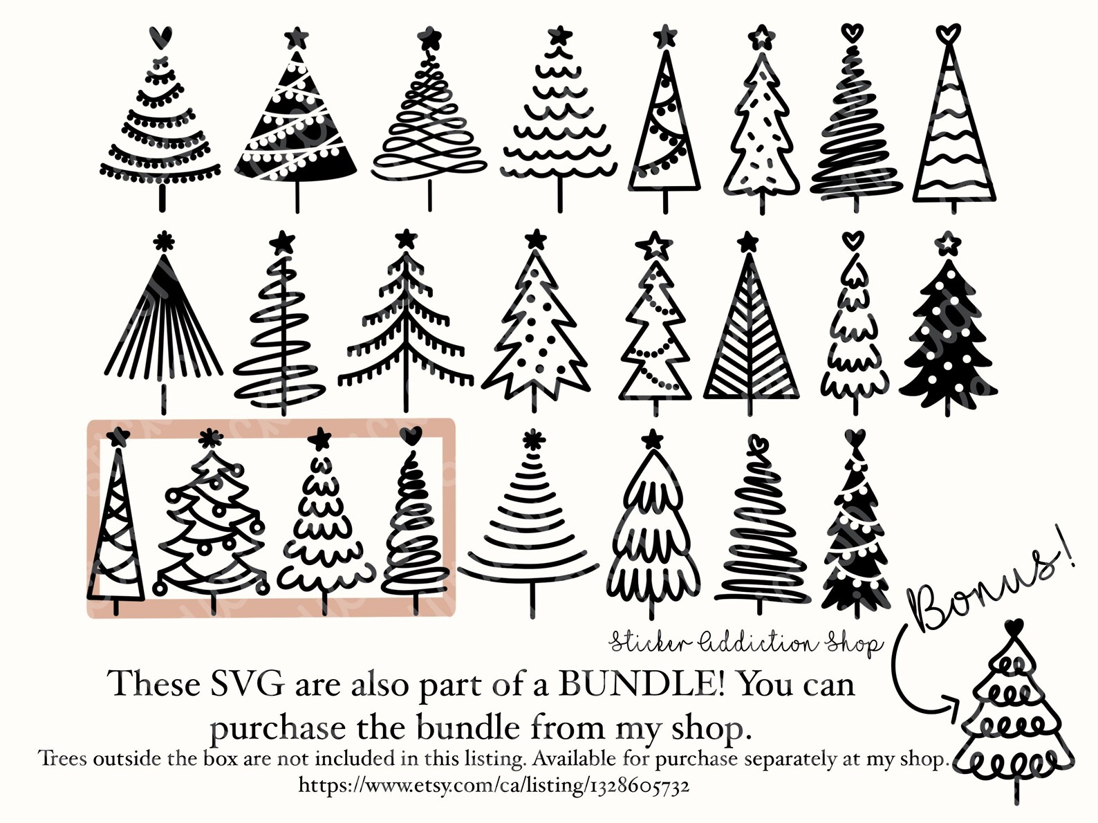 Christmas Tree Doodles SVG and PNG Cut Files Hand Drawn - Etsy