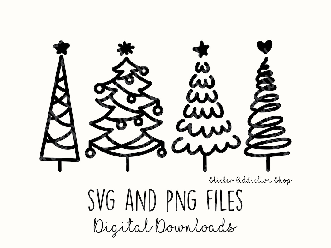 Christmas Tree Doodles SVG and PNG Cut Files Hand Drawn Icon Cricut ...