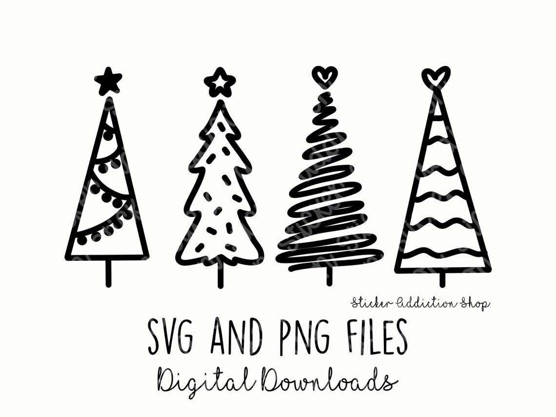 Christmas Tree Doodles SVG and PNG Cut Files Hand Drawn - Etsy