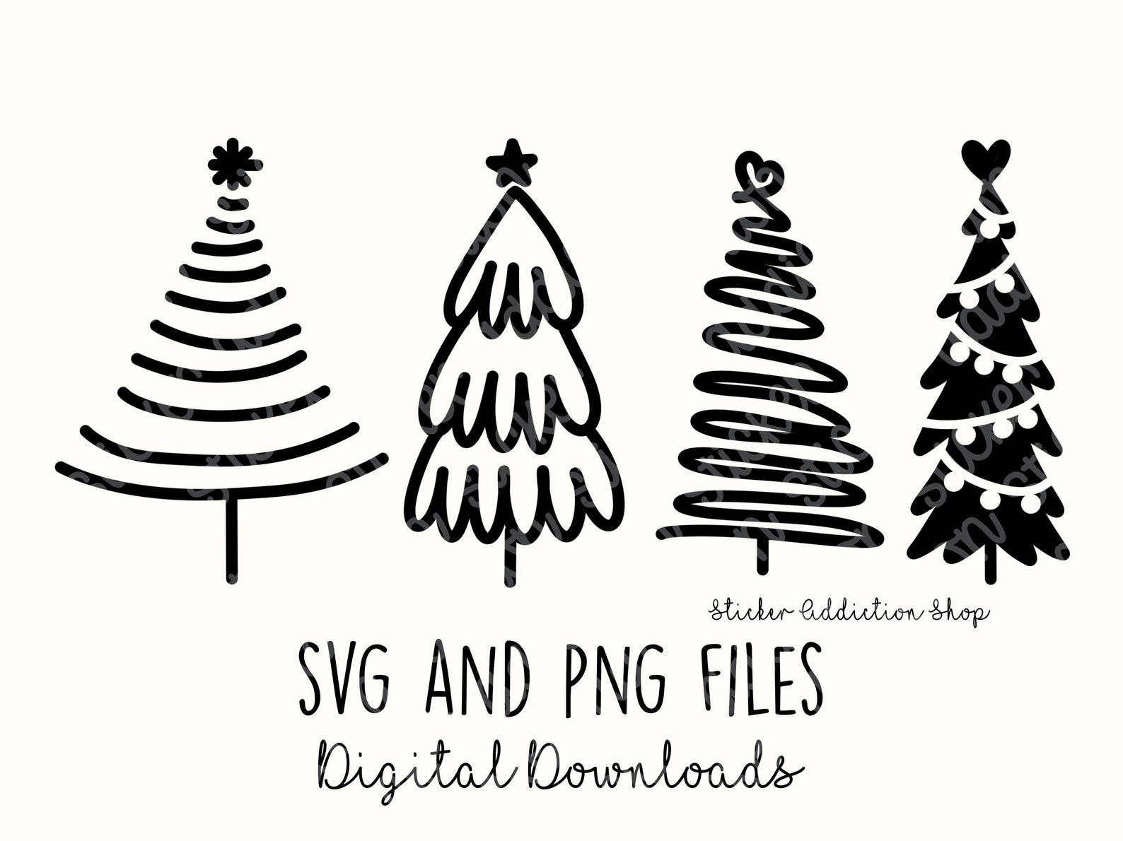 Christmas Tree Doodles | SVG and PNG Cut Files | Hand Drawn Icon ...