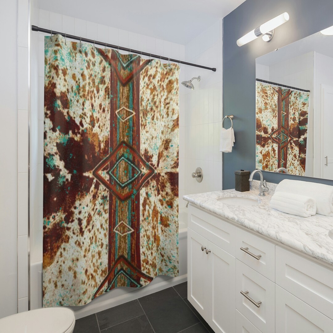 Western Cowhide Print Shower Curtain | Cow Hide Shower Panel | Cow ...