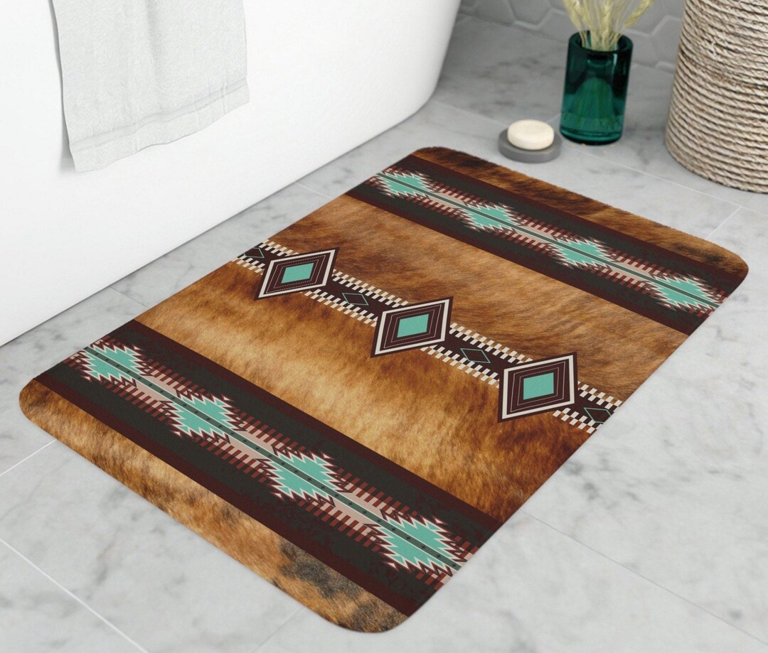 Western Cowhide Print Memory Foam Bath Mat Southwestern Bath Rug ...