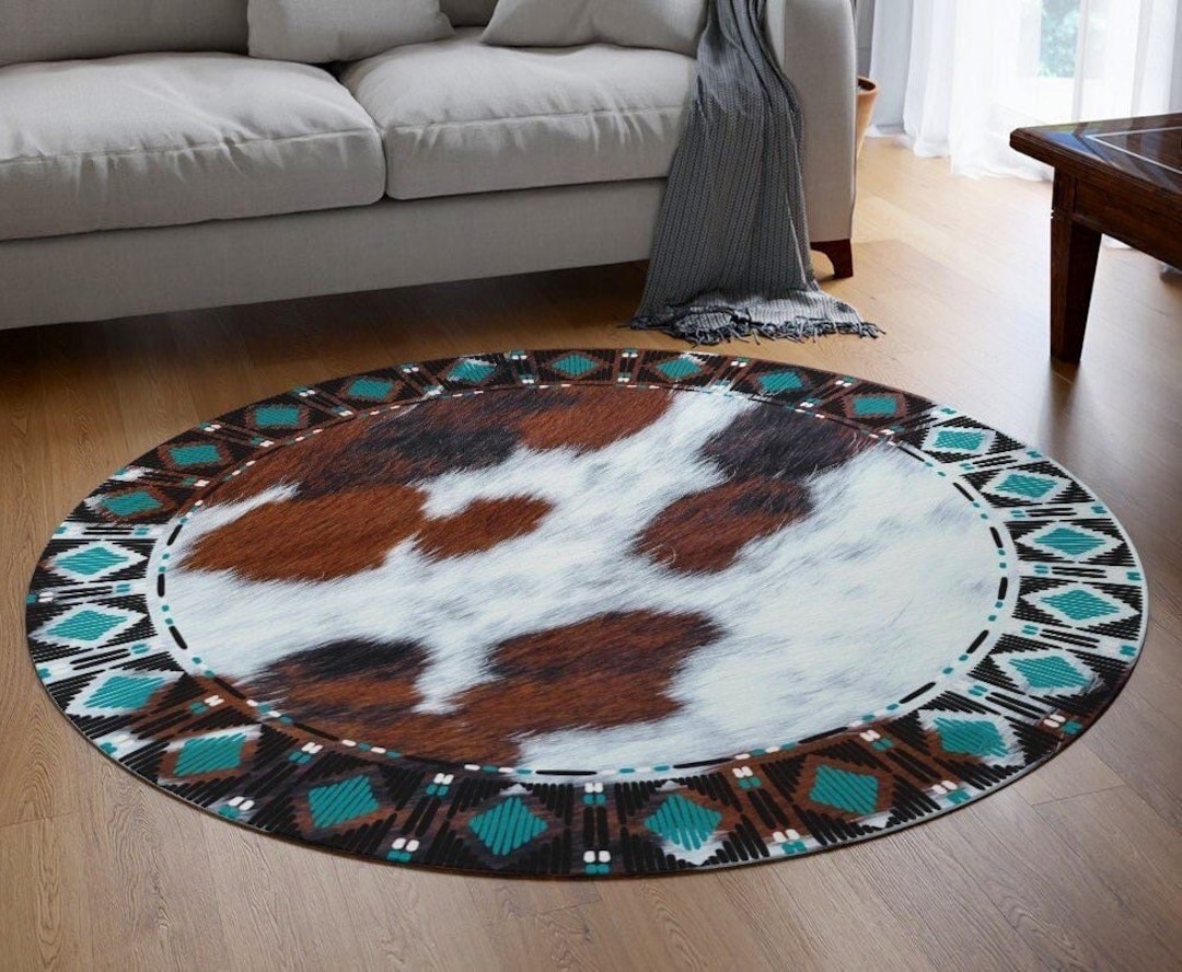 Cowhide Round Rug Faux Cow Hide Accent Rug Western Cow - Etsy