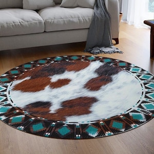 Cowhide Round Rug Faux Cow Hide Accent Rug Western Cow - Etsy
