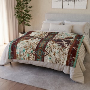Western Cowhide Print Blanket , Boho Southwestern Throw Blanket ...