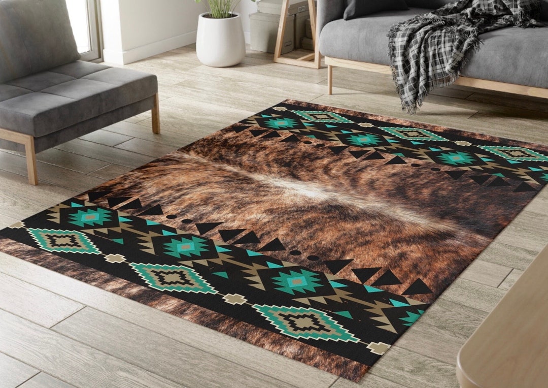 Cowhide Print Area Rug | Western Faux Cowhide Accent Rug | Southwestern ...