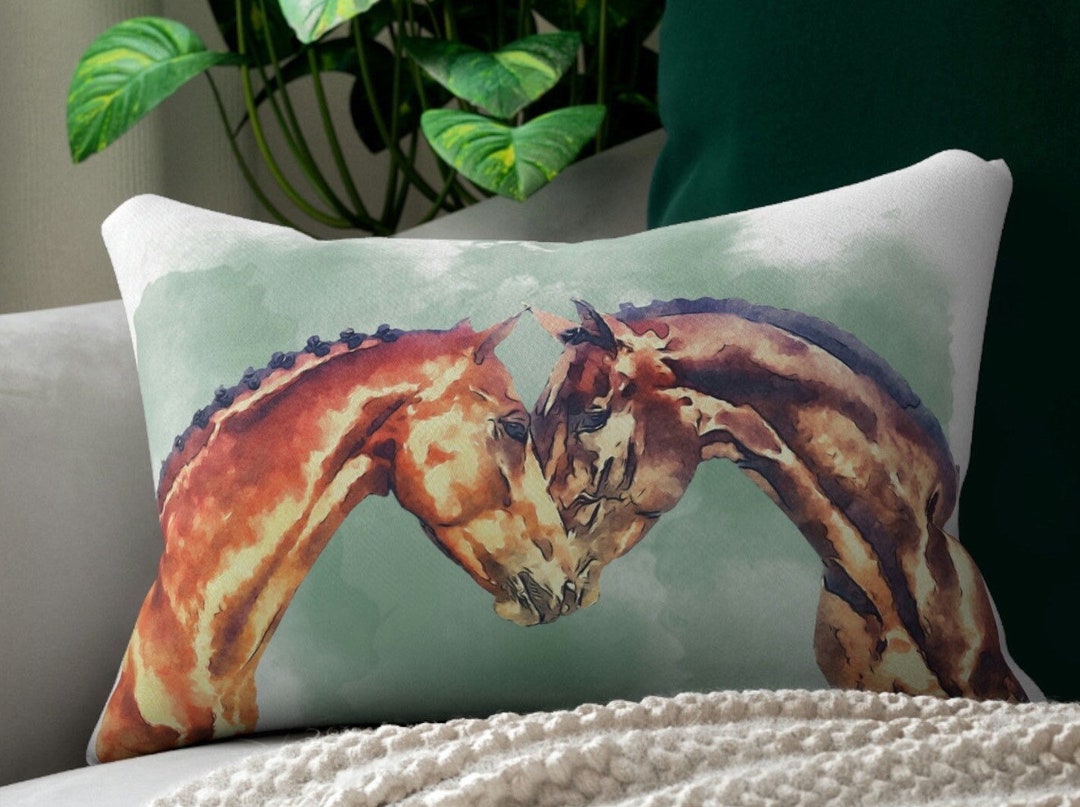 Farm Horse Throw Pillow, Western Horses Lumbar Accent Pillow, Farmhouse ...