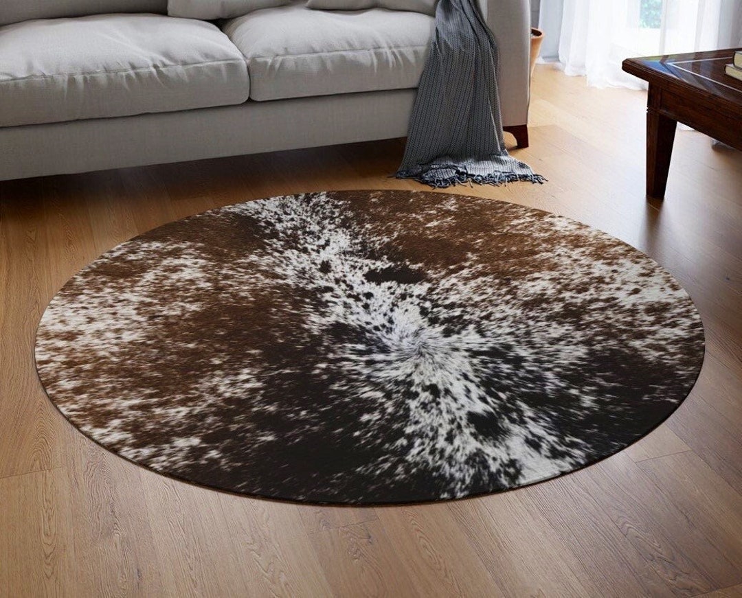 Cowhide Print Round Rug | Faux Cowhide Area Rug | Cow Hide Accent Rug ...