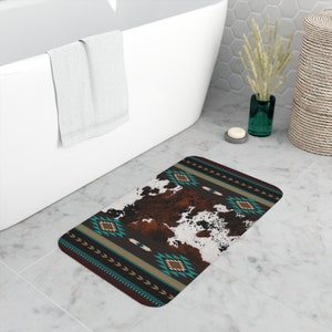 Western Cowhide Print Memory Foam Bath Mat , Faux Cowhide Bath Rug ...