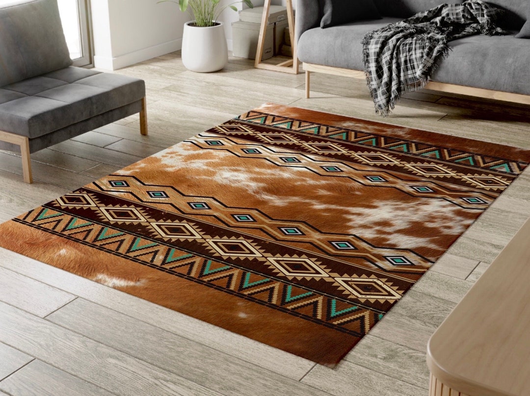 Western Cowhide Print Area Rug , Faux Cowhide Accent Rug , Southwestern ...
