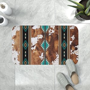 Western Cowhide Print Memory Foam Bath Mat, Faux Cowhide Bath Rug ...